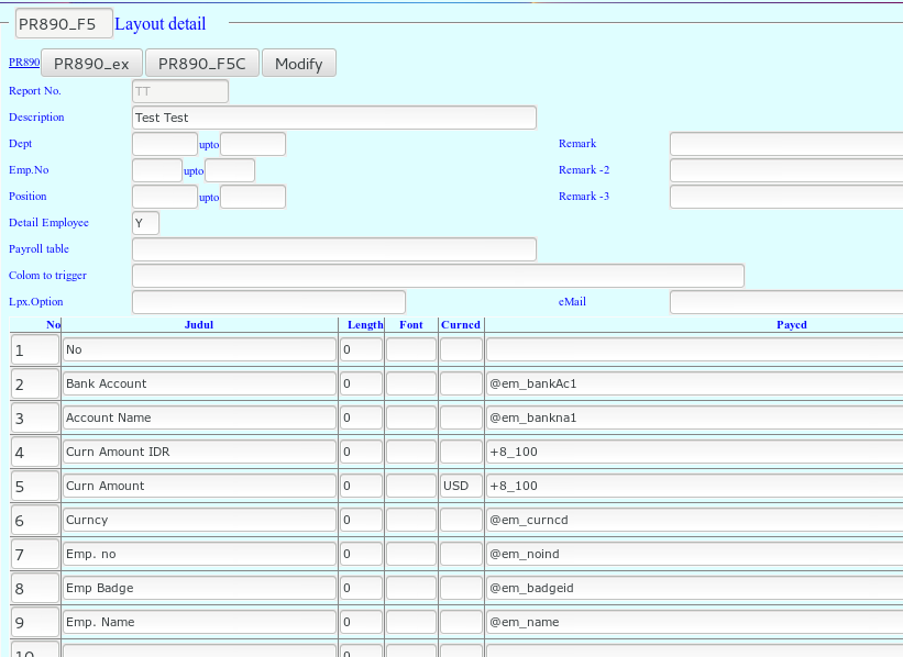 PR890 Employee Report Layout