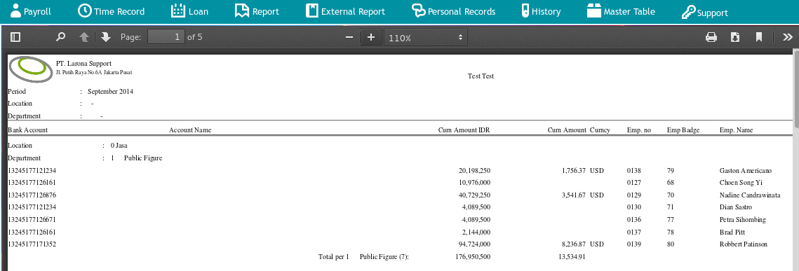 PR890 Employee Report Layout