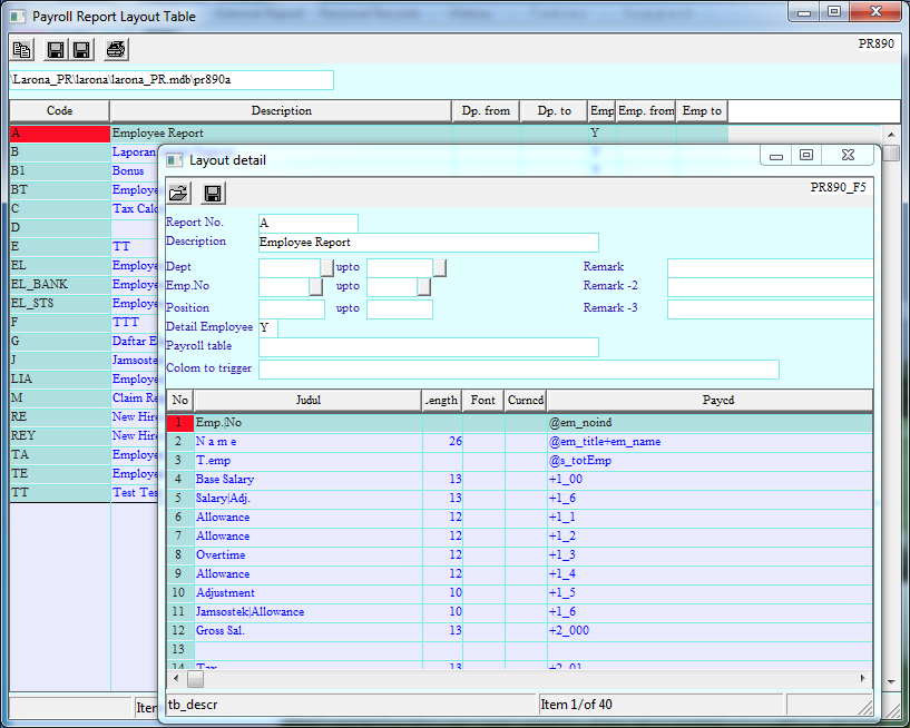 PR890 Employee Report Layout