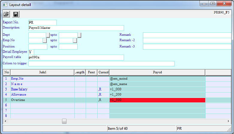 PR890 Employee Report Layout